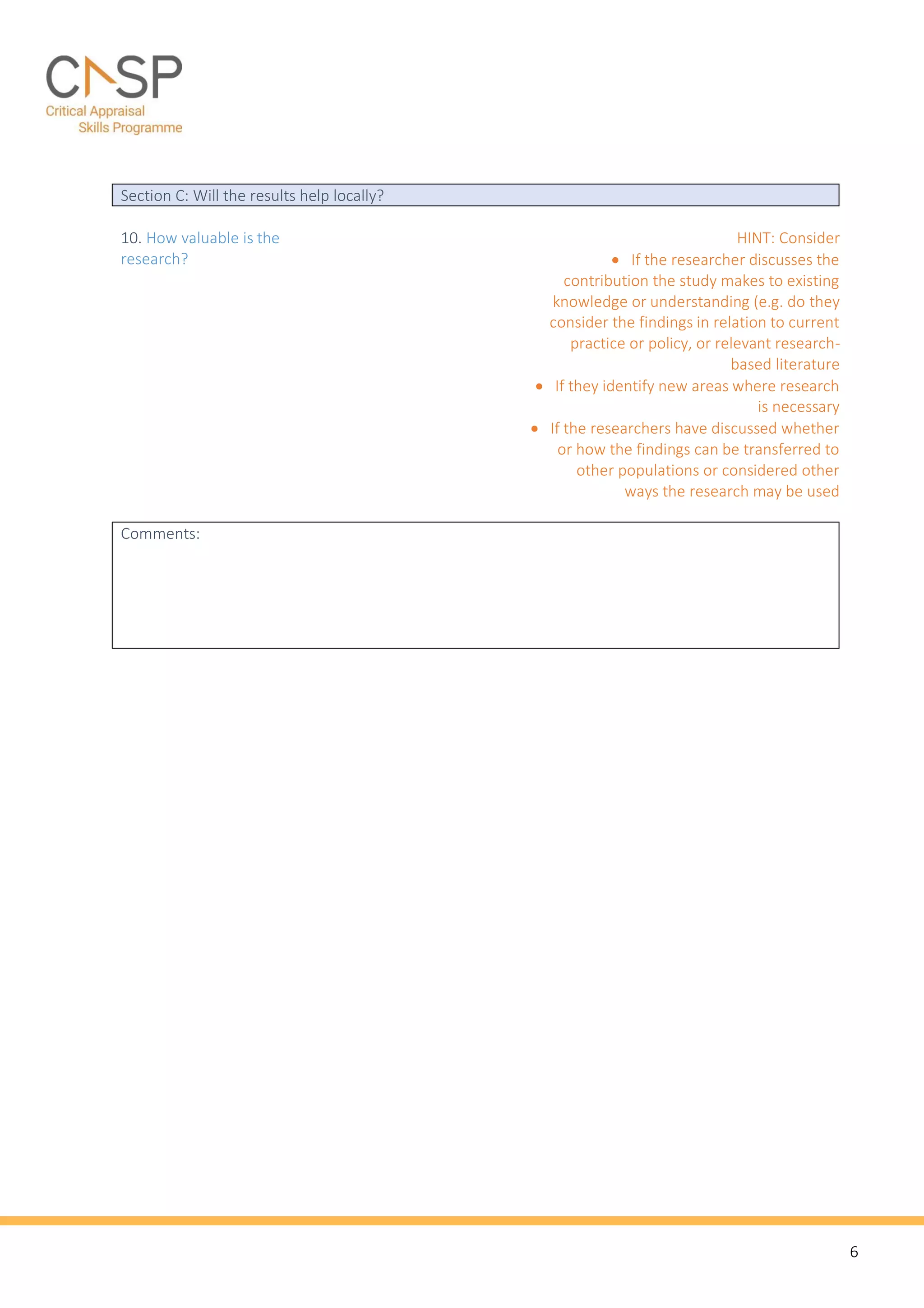 CASP Tool for Qualitative Studies (Sample Answers - September 19 and 27 ...