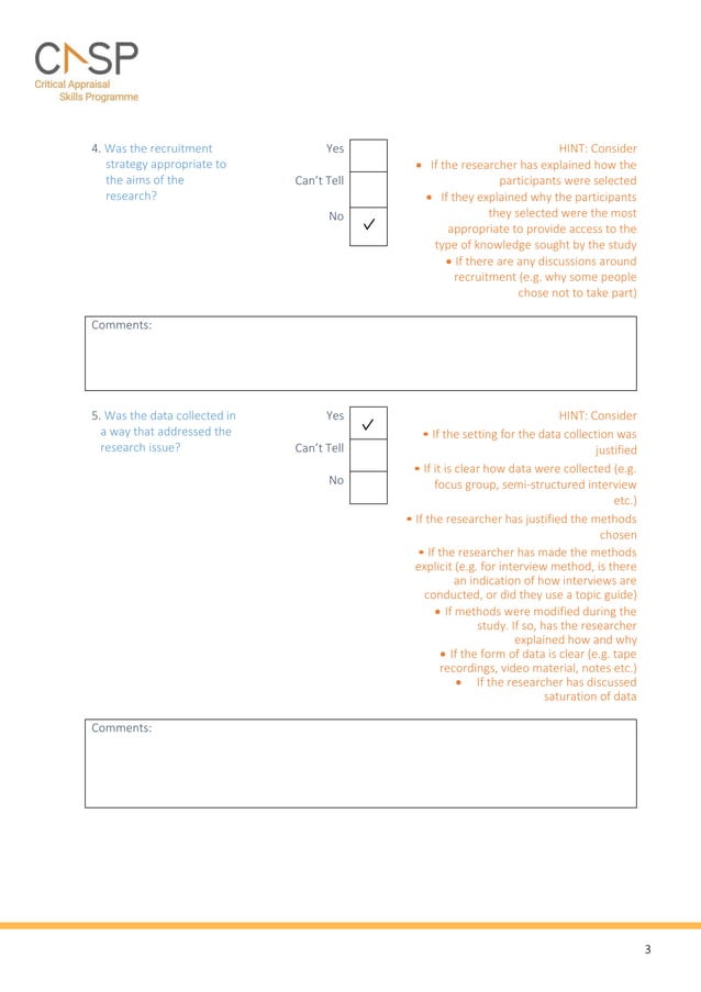 CASP Tool for Qualitative Studies (Sample Answers - September 19 and 27 ...
