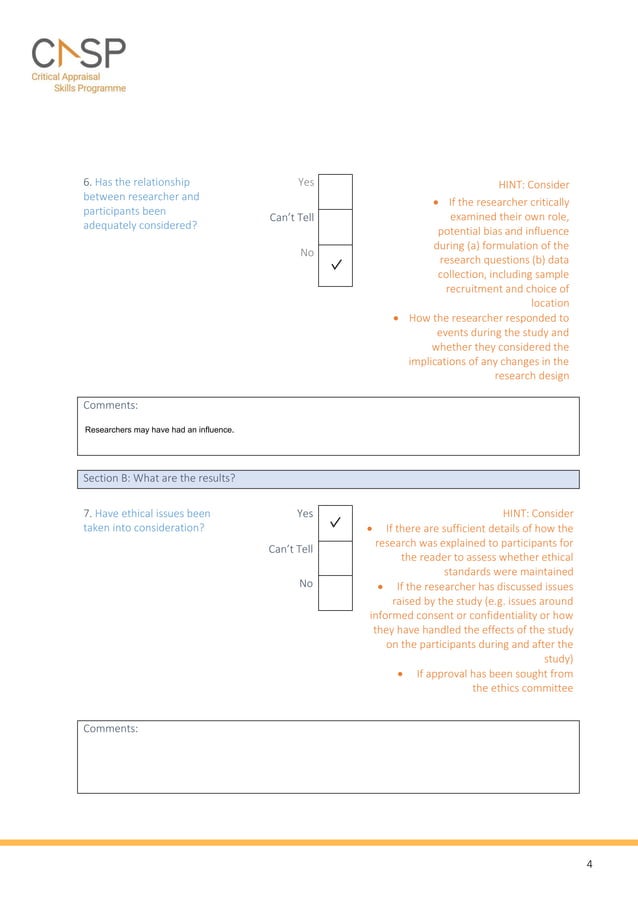 CASP Tool for Qualitative Studies (Sample Answers - September 19 and 27 ...
