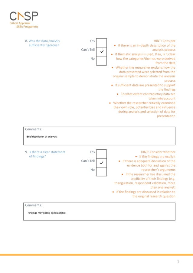 CASP Tool for Qualitative Studies (Sample Answers - September 19 and 27 ...