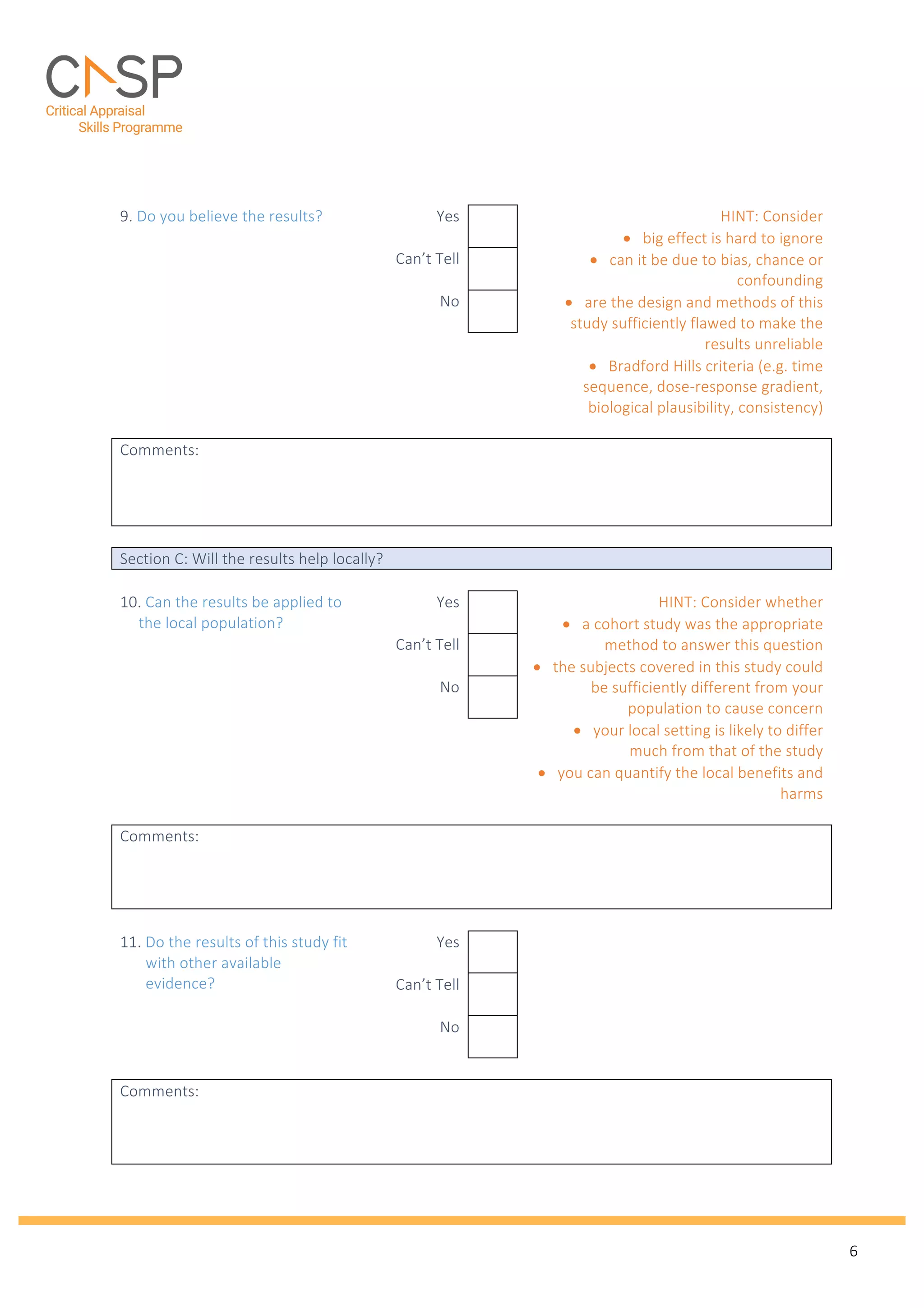 Critical Appraisal Skills Programme (CASP) Tool for Cohort Studies ...