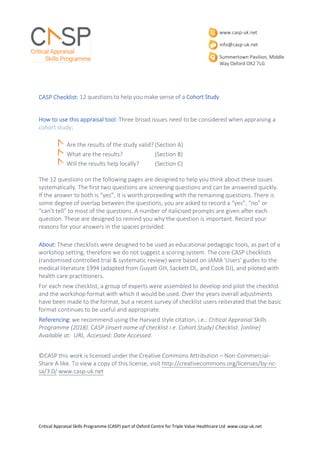 Critical Appraisal Skills Programme (CASP) Tool for Cohort Studies ...