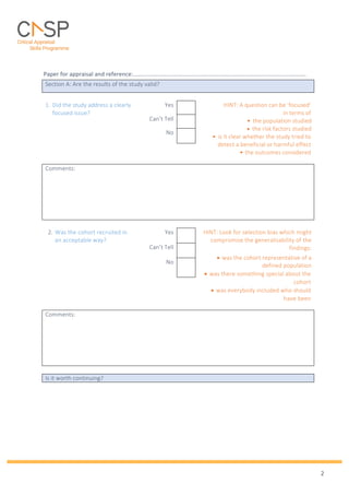 Critical Appraisal Skills Programme (CASP) Tool for Cohort Studies ...