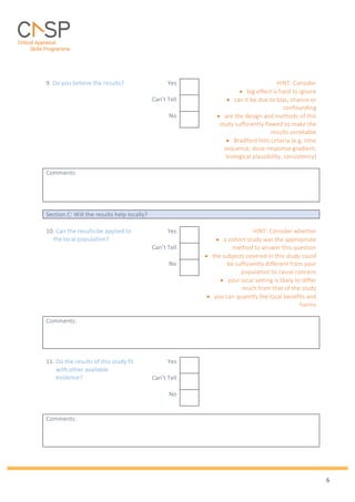 Critical Appraisal Skills Programme (CASP) Tool for Cohort Studies ...