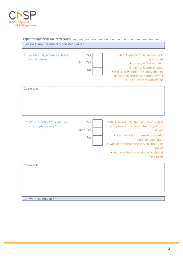 Critical Appraisal Skills Programme (CASP) Tool for Cohort Studies ...