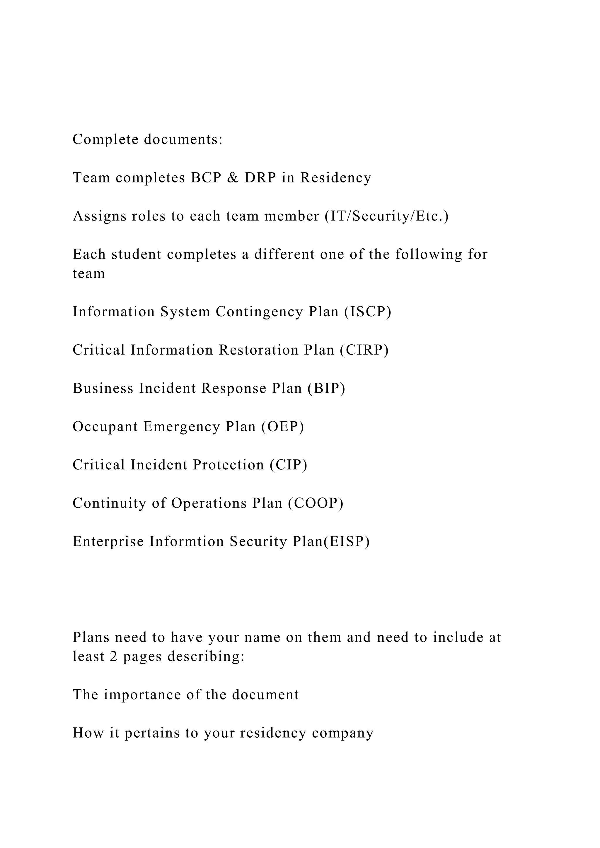 Complete documentsTeam completes BCP & DRP in Residency.docx