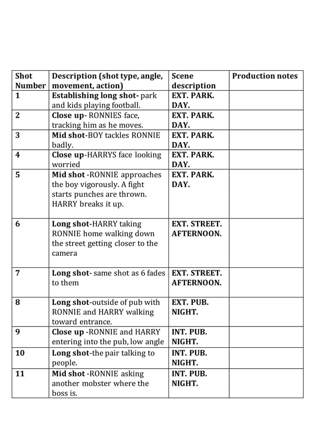 Completed shot list | DOCX