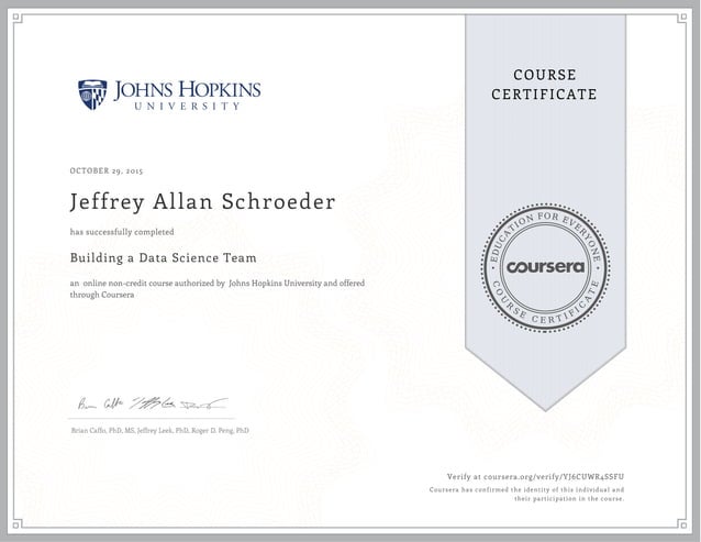 Completed specialization certificate for building data science teams | PPT