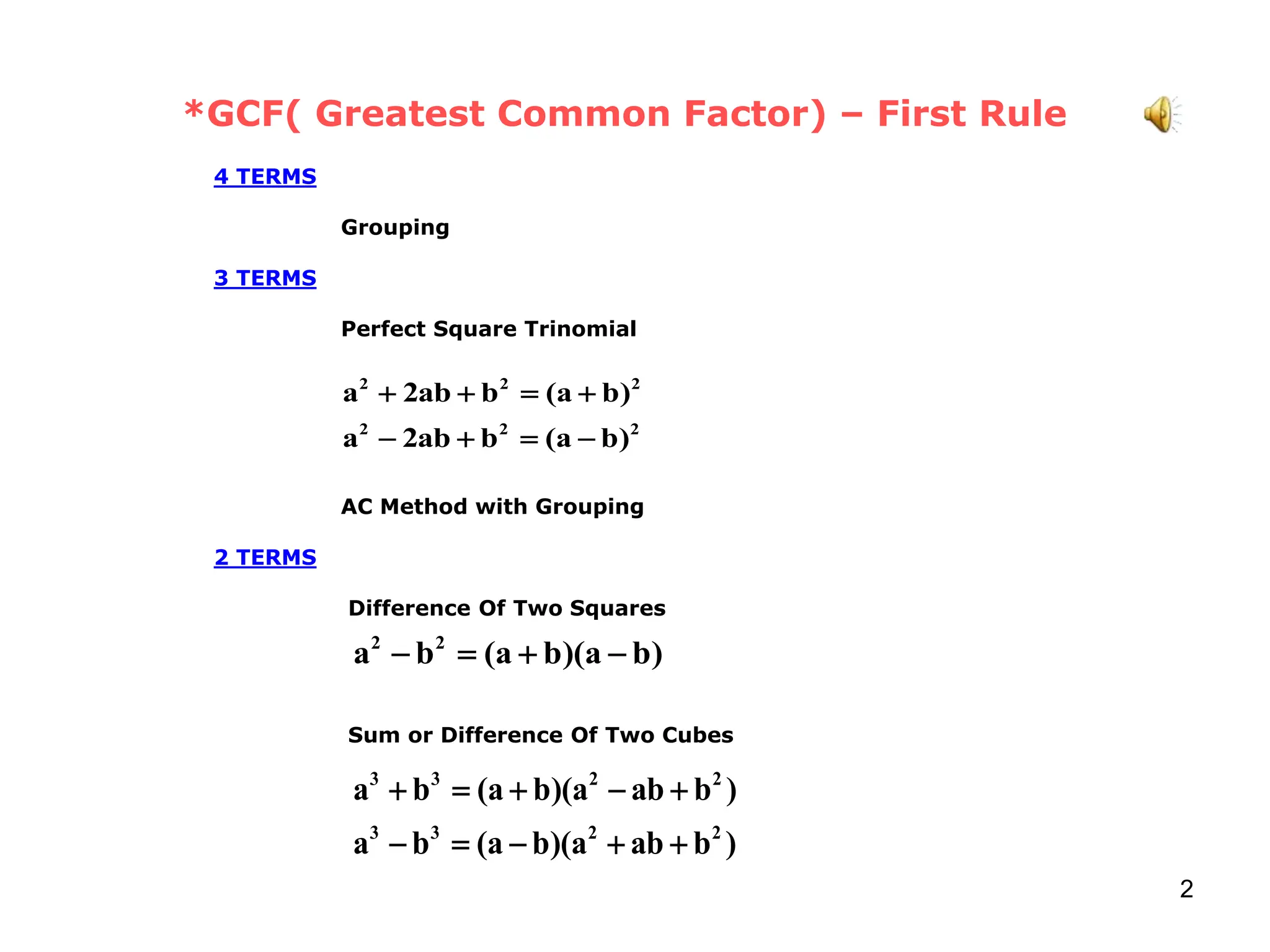 Complete Factoring Rules in Grade 8 Math.ppt
