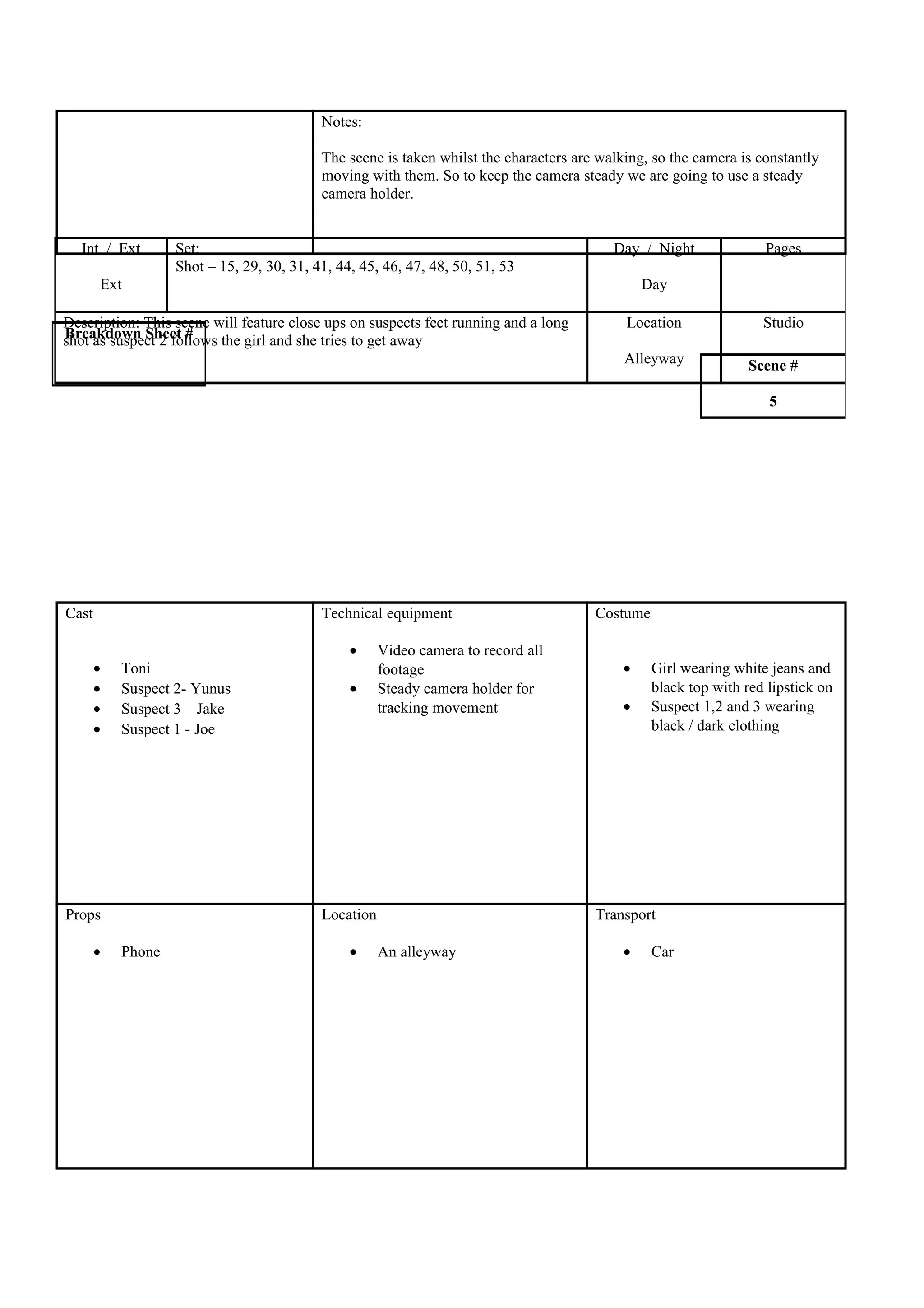Complete filming planning sheet | DOC