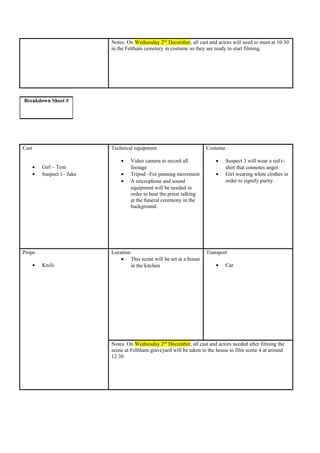 Complete filming planning sheet | DOC