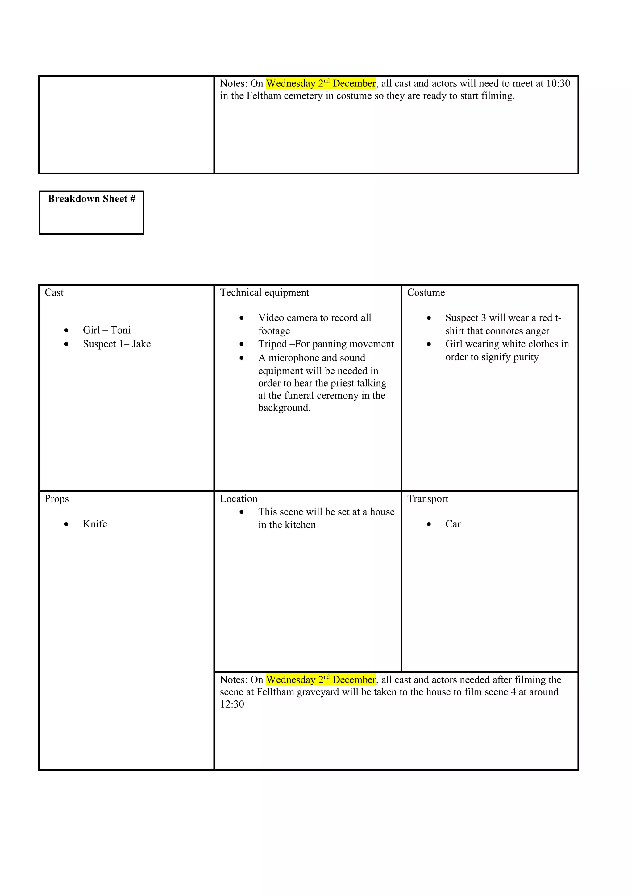 Complete filming planning sheet | PDF