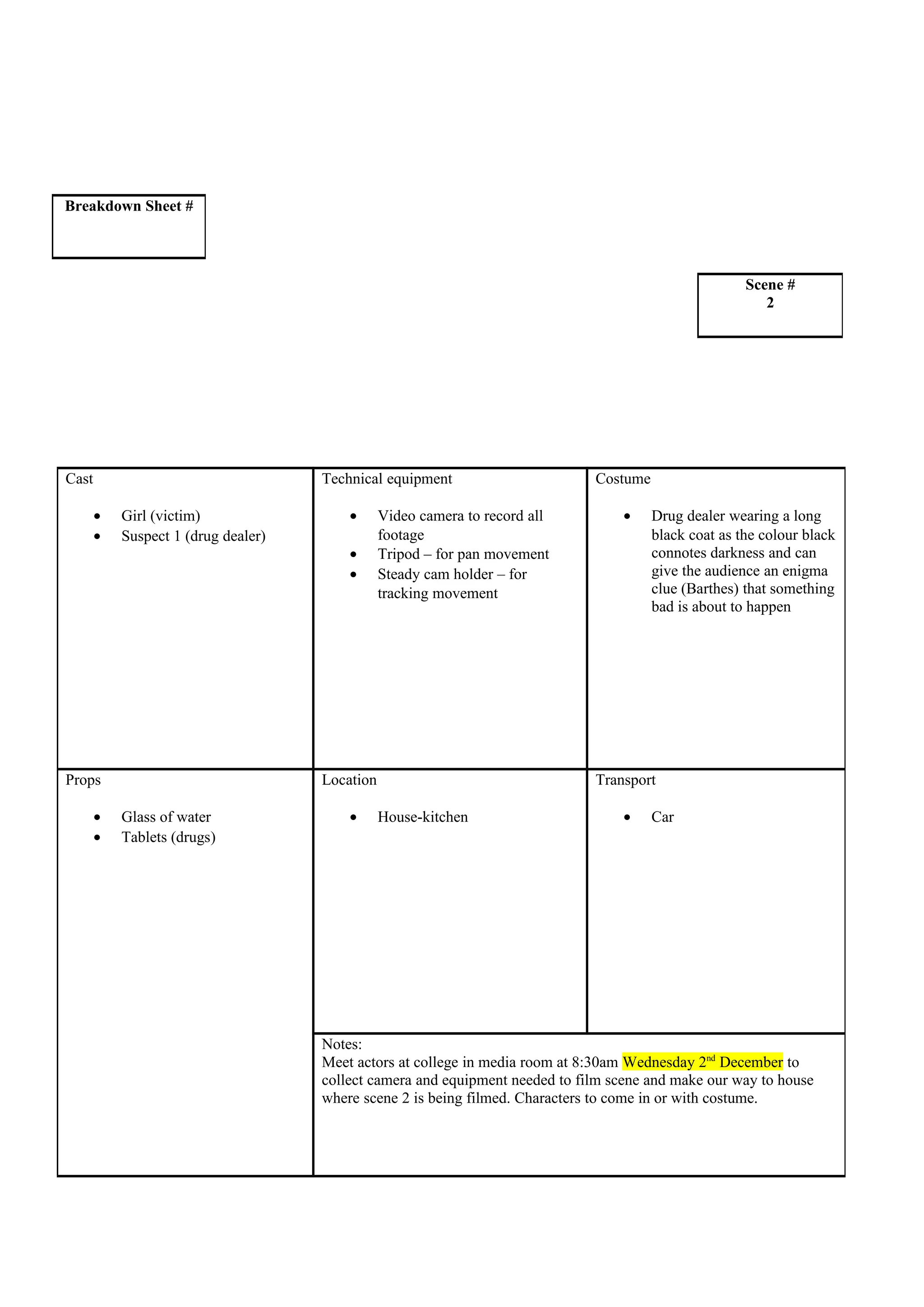 Complete filming planning sheet | PDF