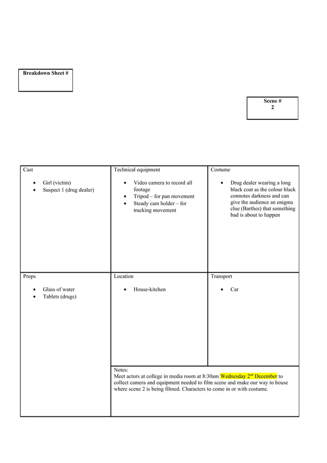 Complete filming planning sheet | PDF