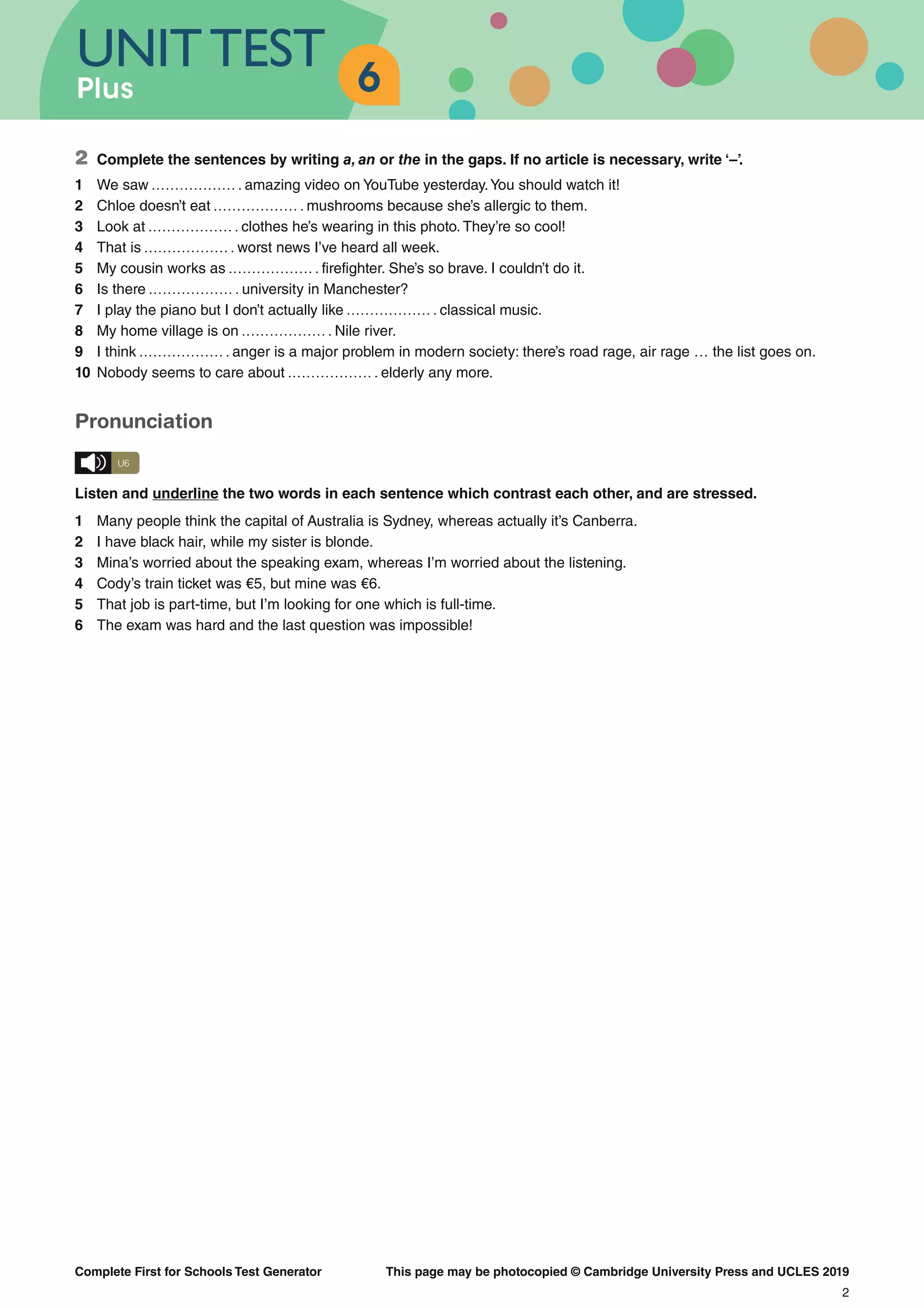 Complete first for schools test unit test 6 (plus) | PDF