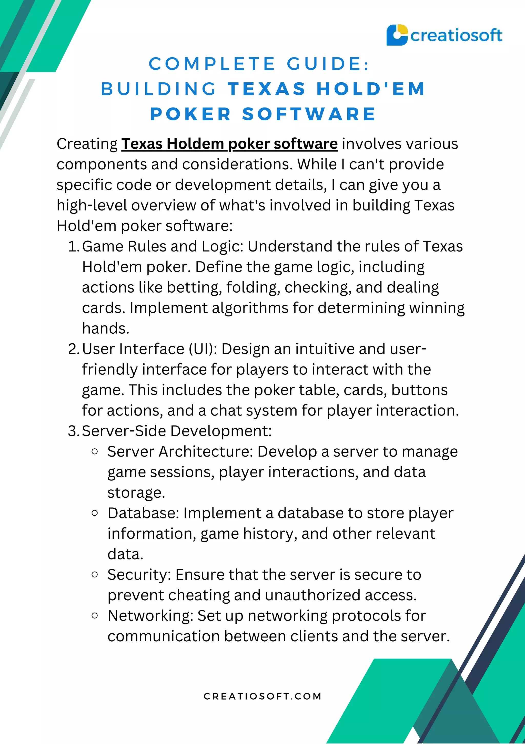 Complete Guide building Texas Hold'em Poker Software - Creatiosoft | PDF