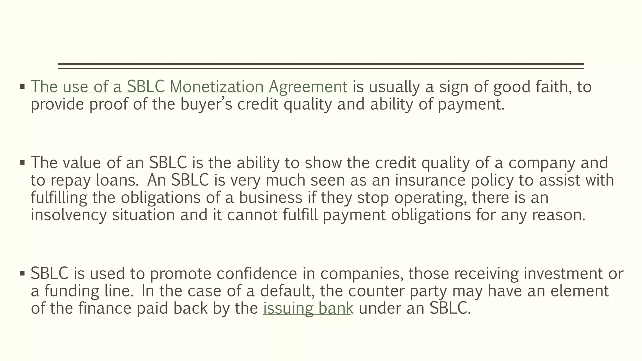 Complete guide for sblc monetization agreement | PPTX
