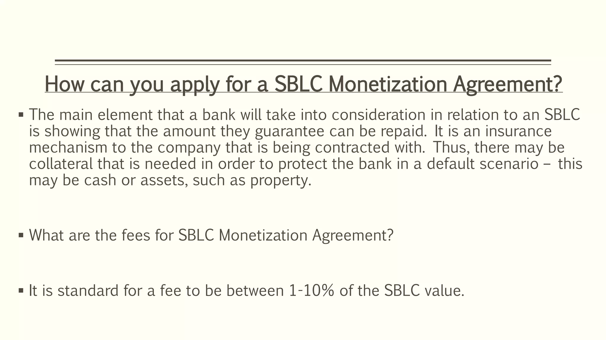 Complete guide for sblc monetization agreement | PPTX