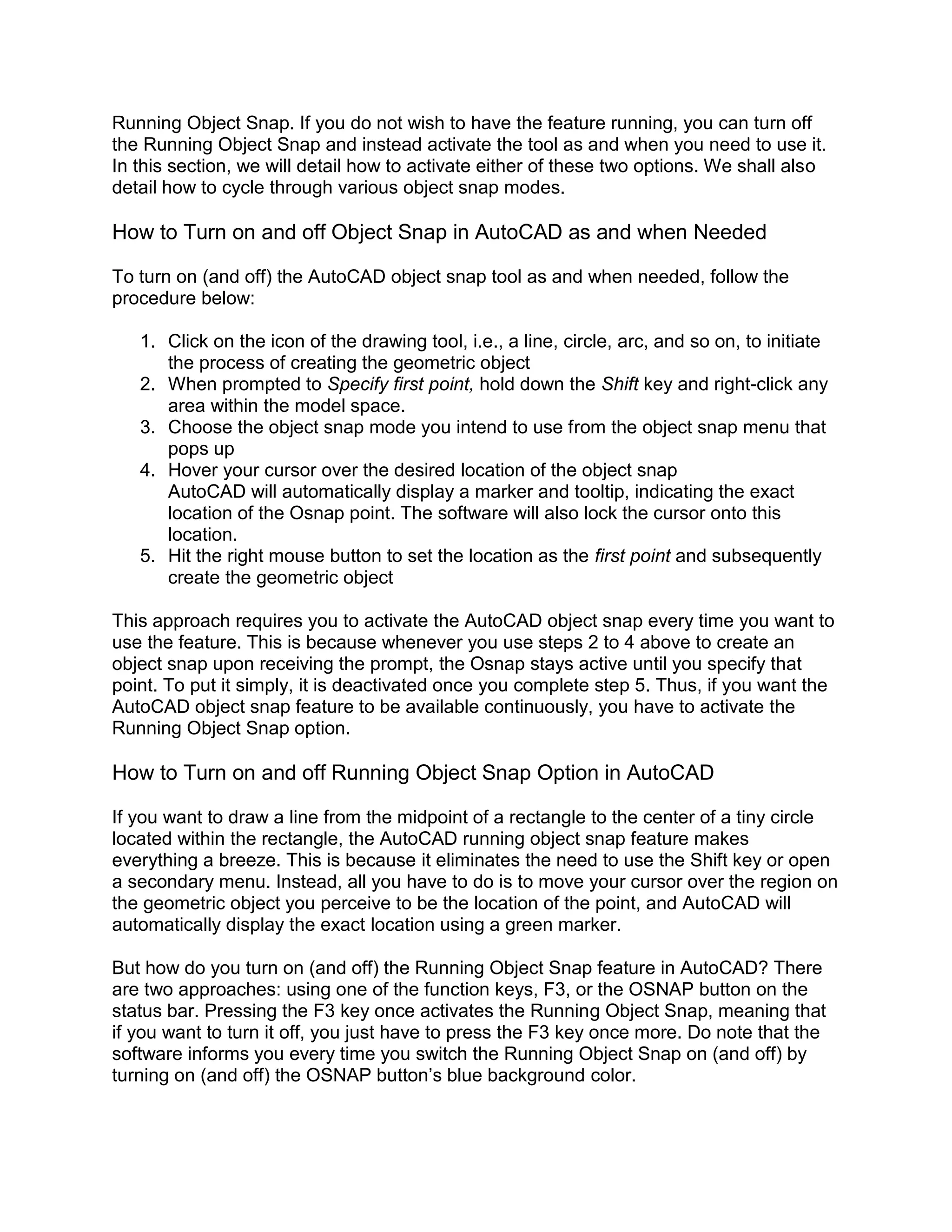 Complete Guide To Autocad Object Snap Featuredocx Operating Systems Computer Software And