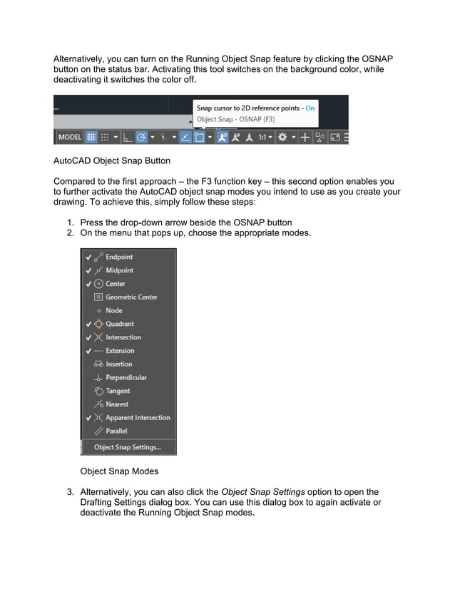 Complete Guide To Autocad Object Snap Featuredocx Operating Systems Computer Software And
