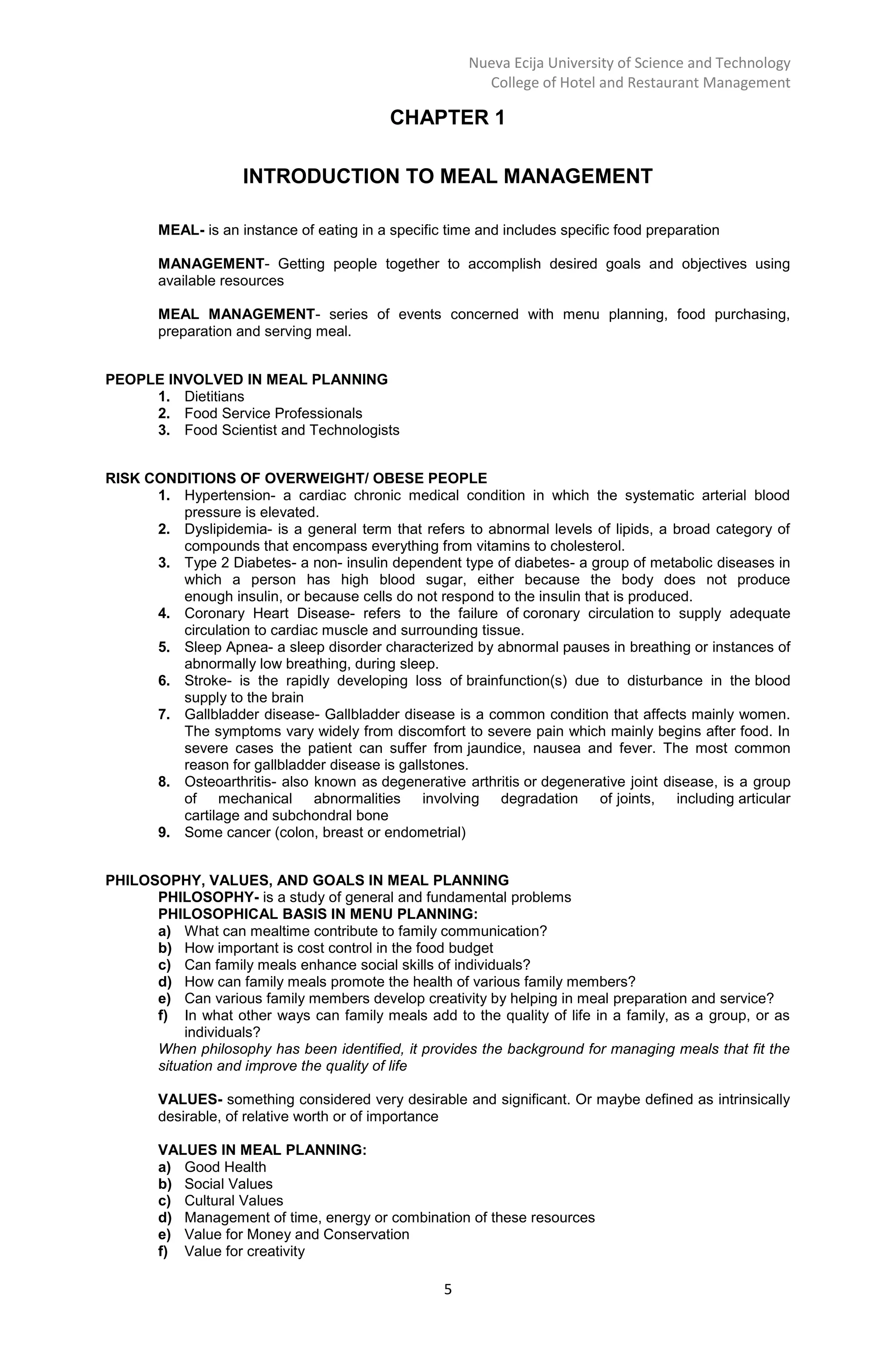 MEAL MANAGEMENT | DOCX
