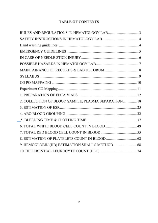 Complete Hematology Lab Manual_22MLH-201.pdf | First Aid | Injuries