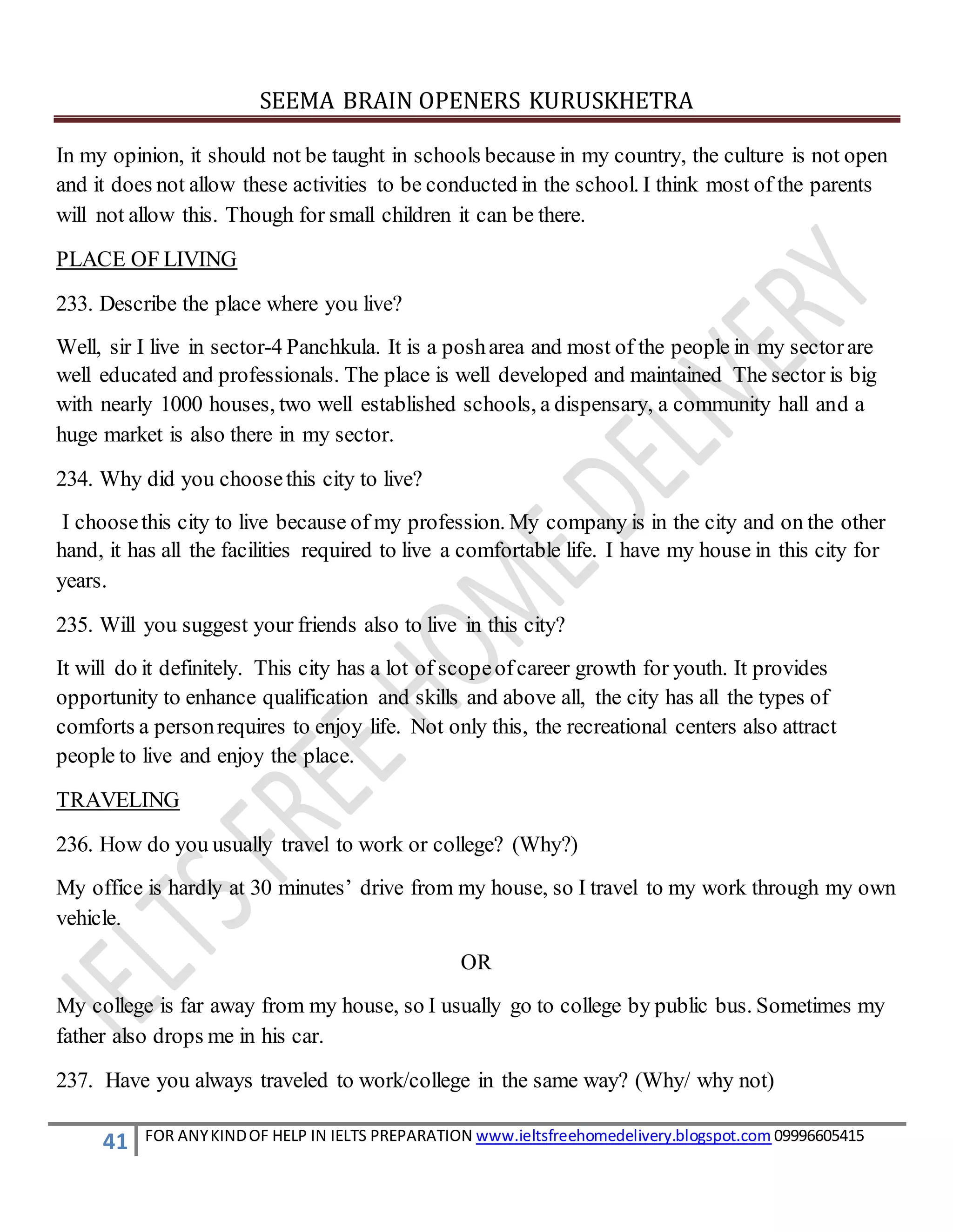 Complete IELTS Speaking Notes by Seema Brain Openers | PDF