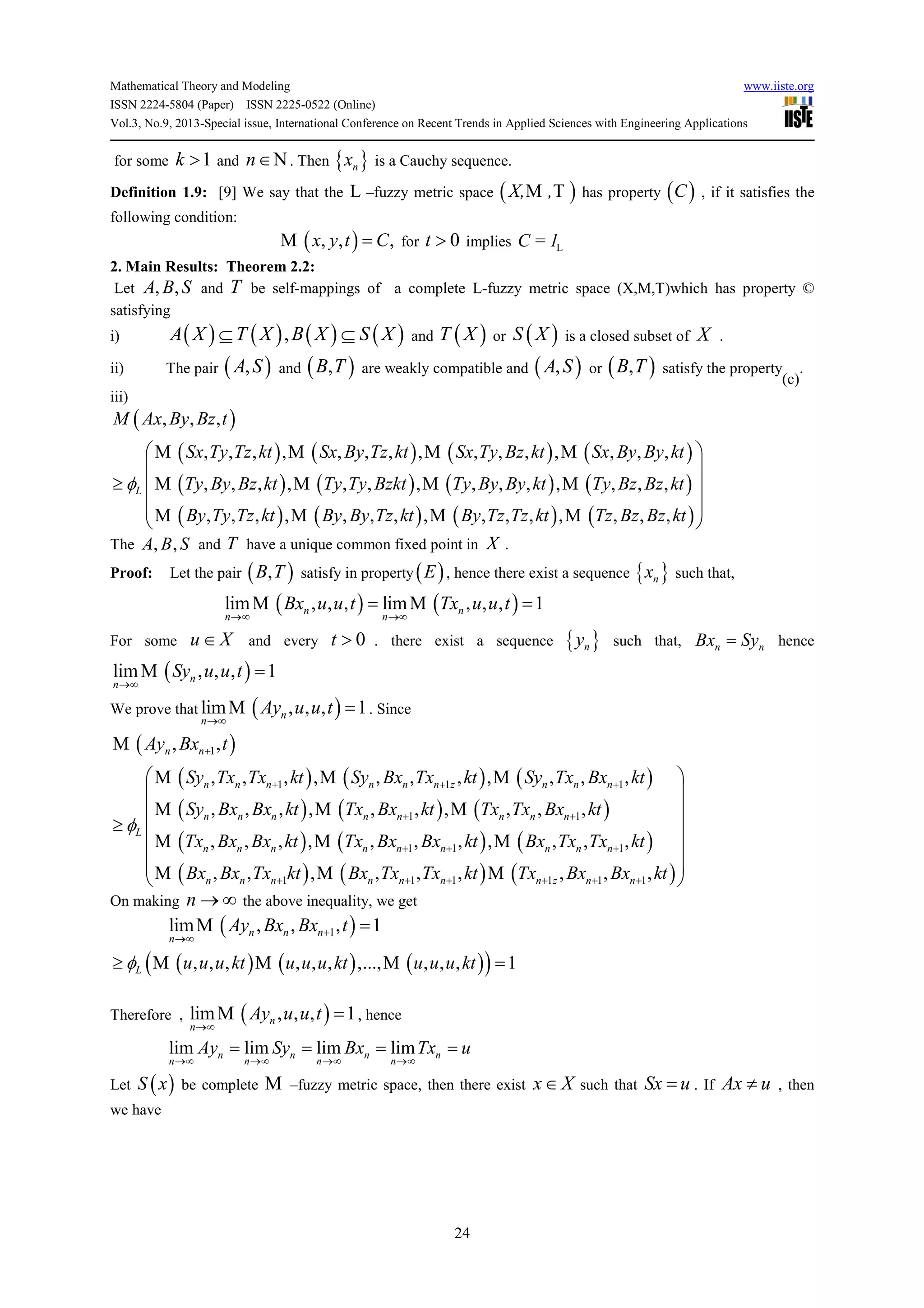 Complete L Fuzzy Metric Spaces And Common Fixed Point Theorems Pdf