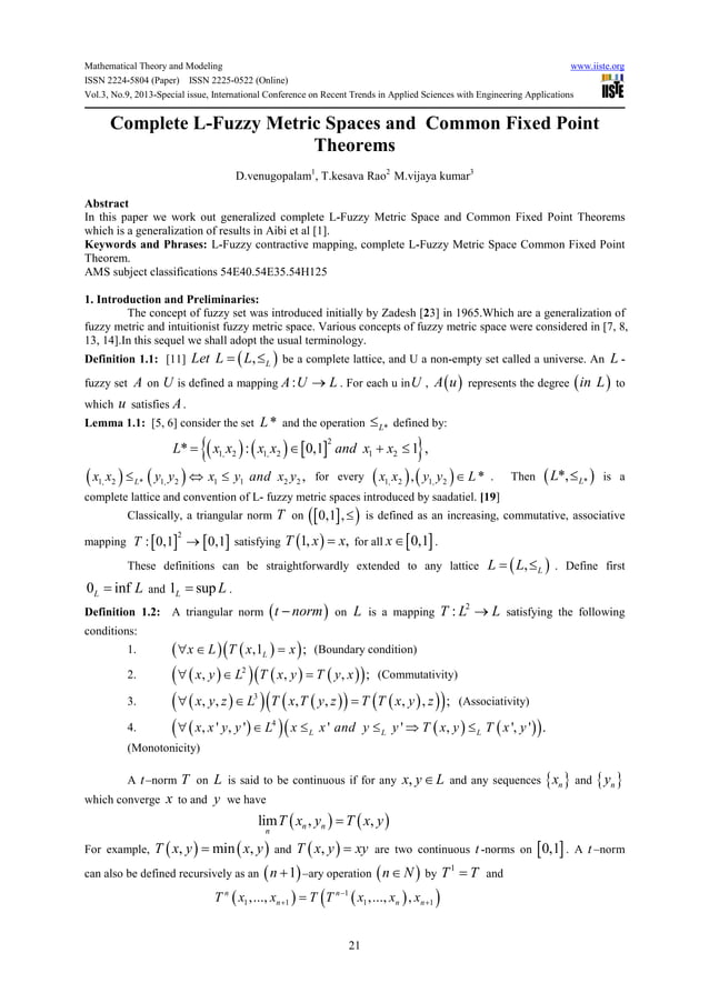 Complete L Fuzzy Metric Spaces And Common Fixed Point Theorems Pdf