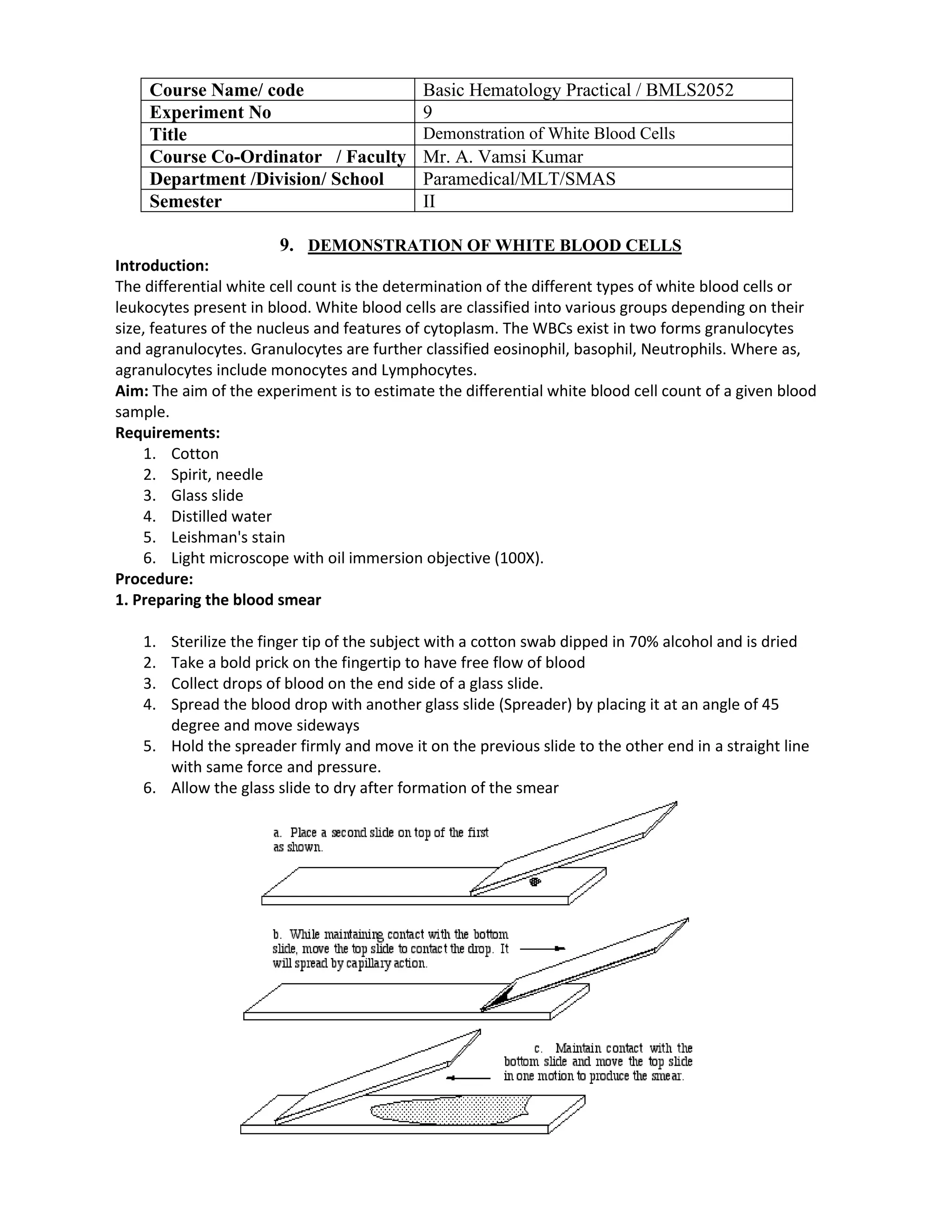 Basic Haematology practical Lab manual | PDF