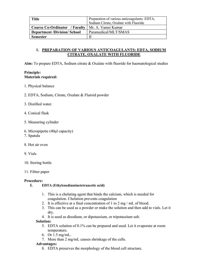 Basic Haematology practical Lab manual | PDF