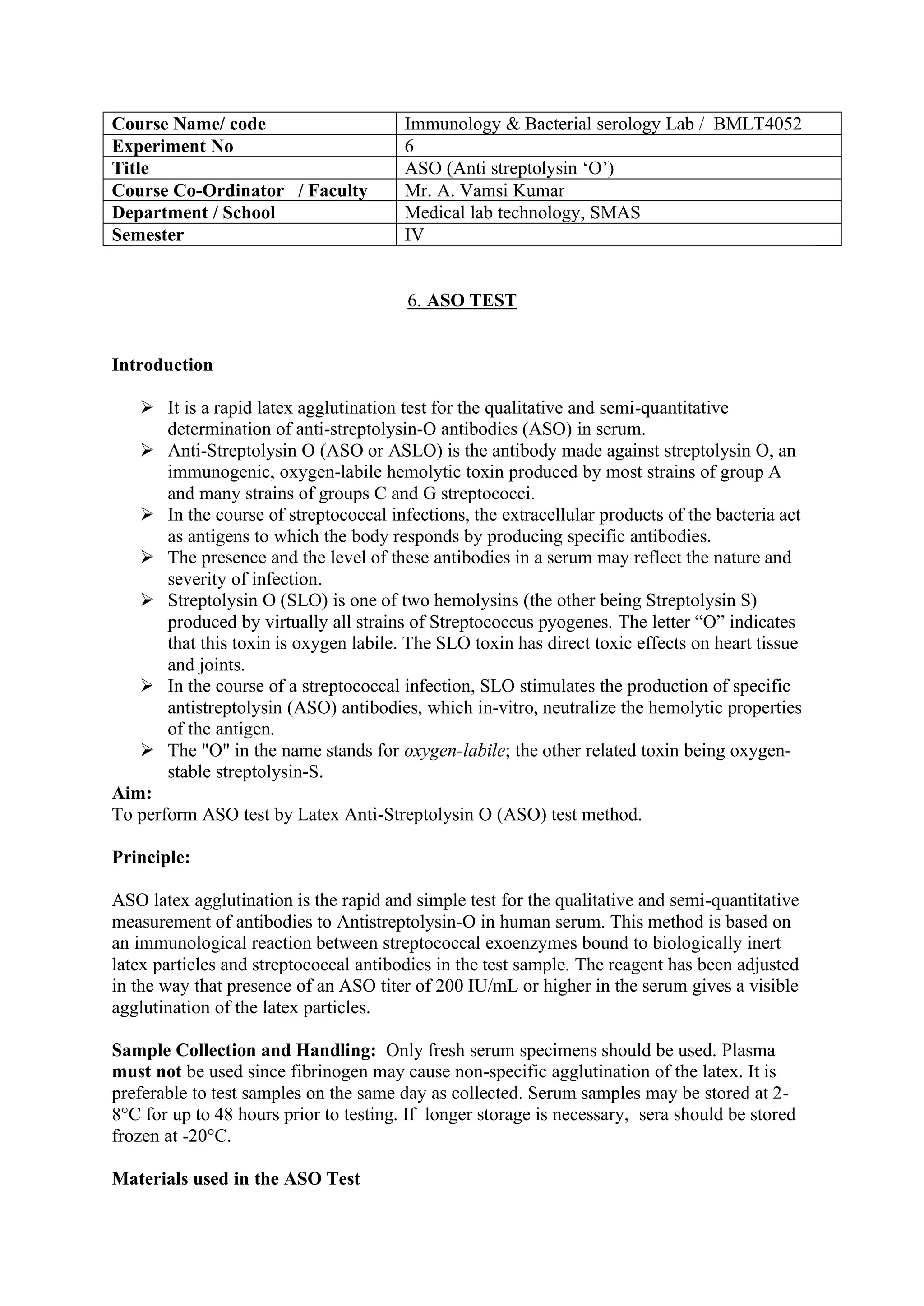 Immunology & Bacterial serology Lab manual | PDF
