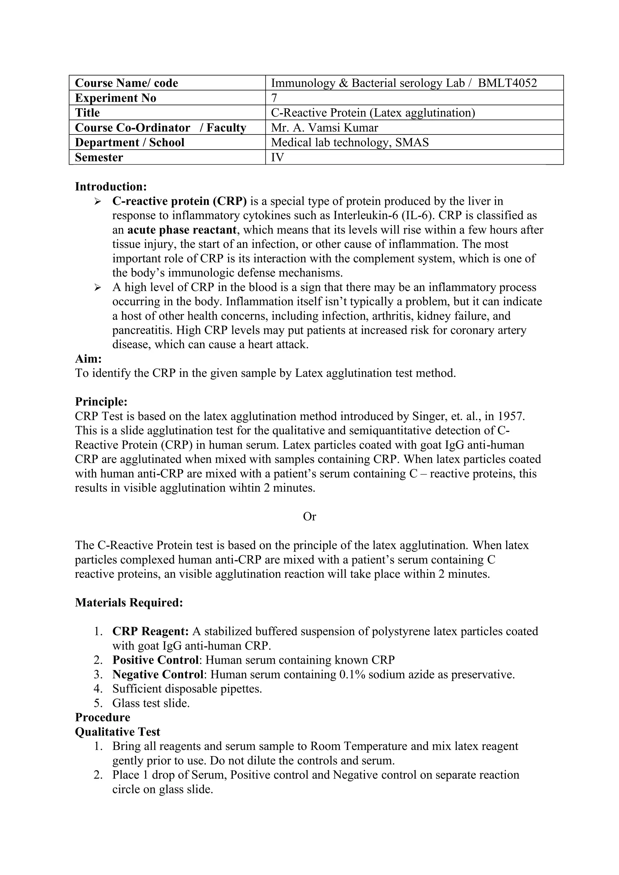 Immunology & Bacterial serology Lab manual | PDF