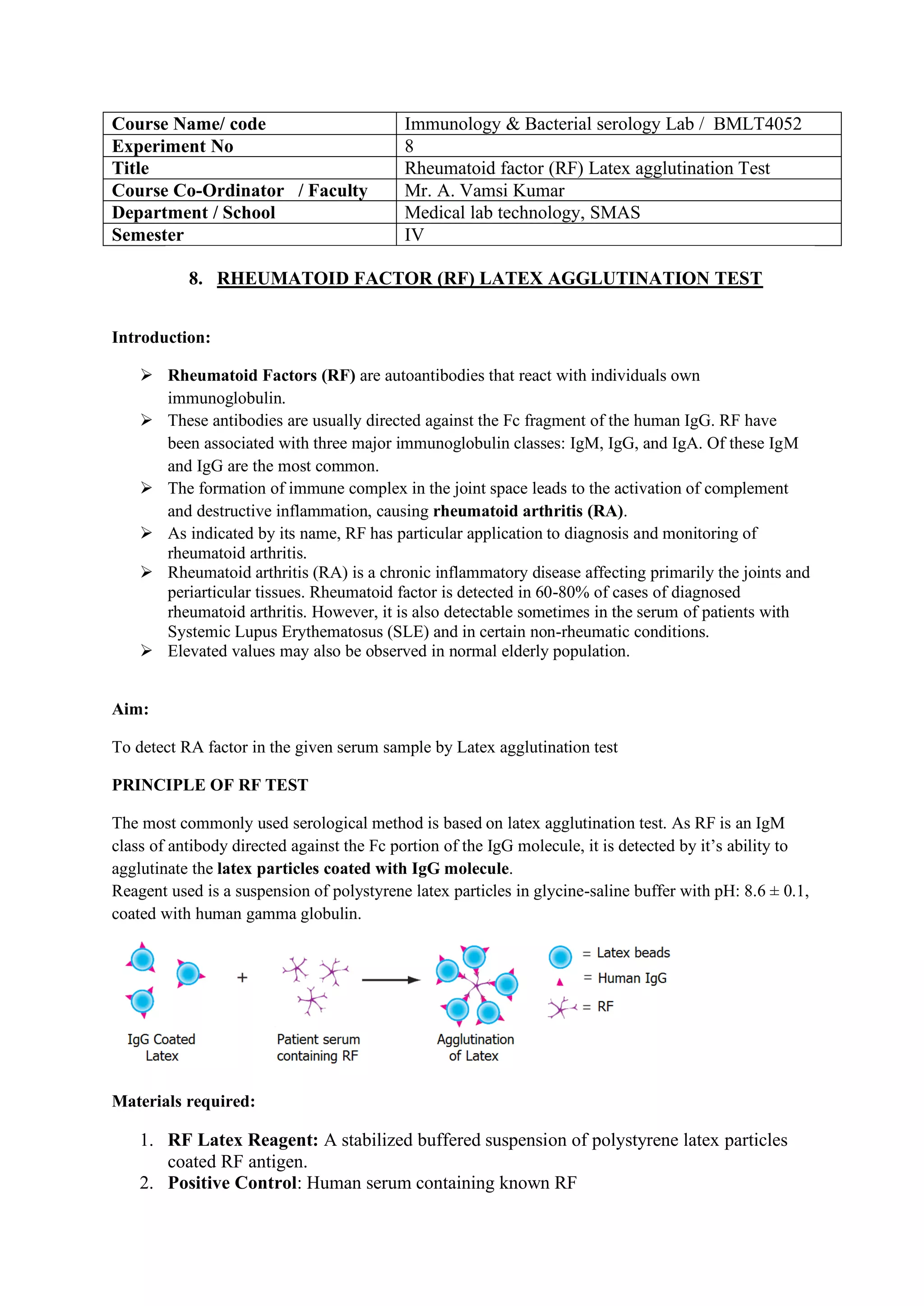 Immunology & Bacterial serology Lab manual | PDF