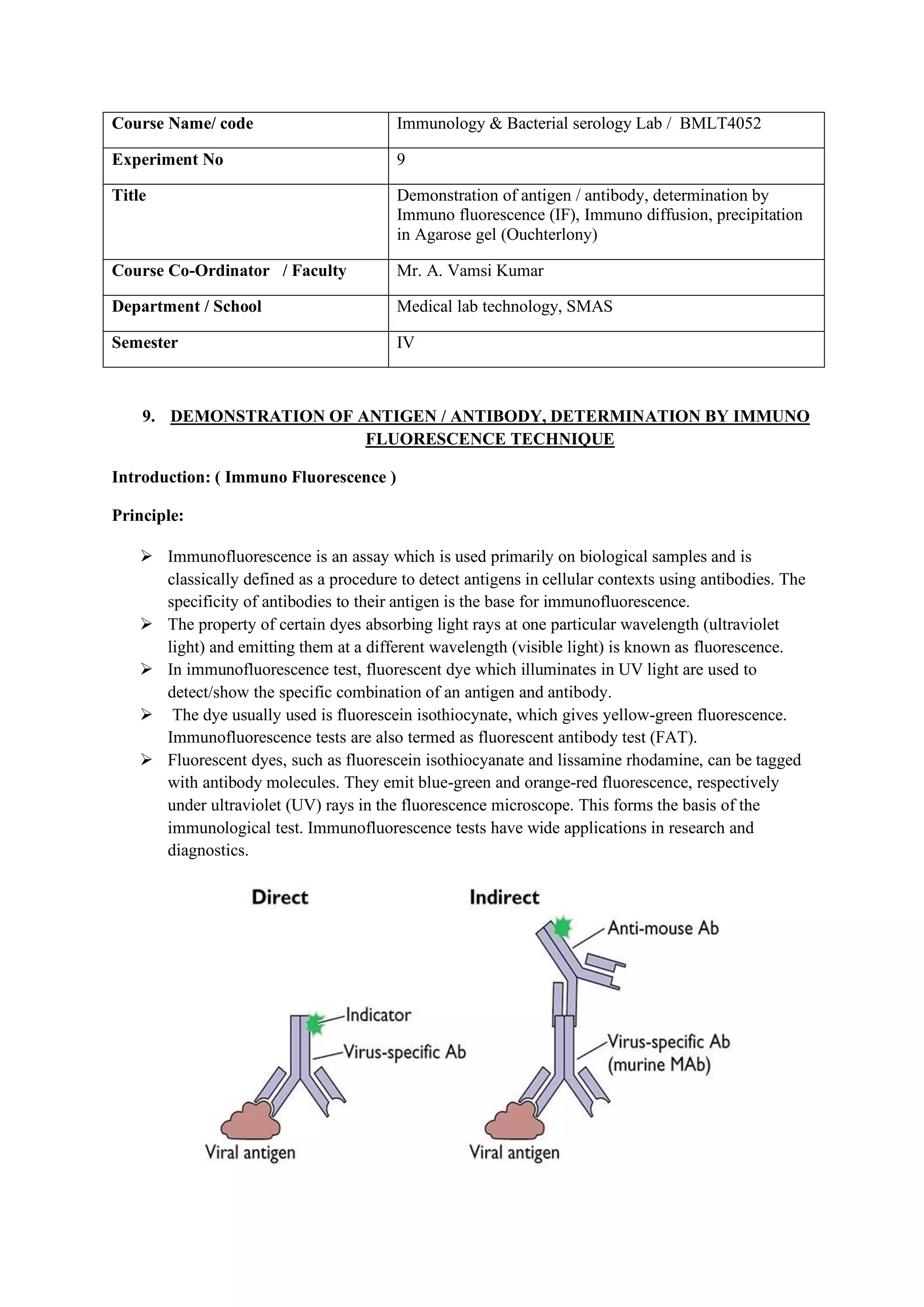 Immunology & Bacterial serology Lab manual | PDF