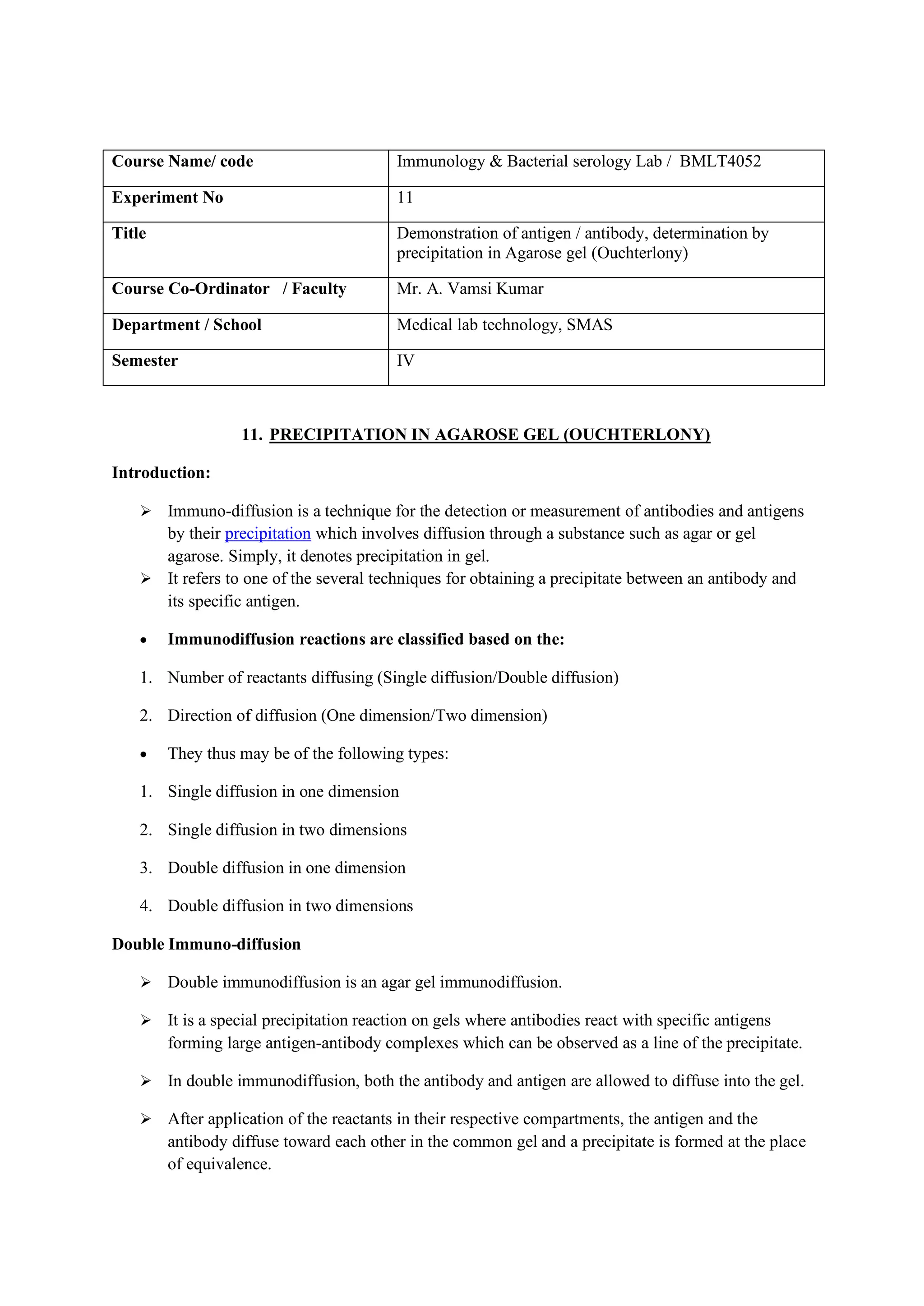 Immunology & Bacterial serology Lab manual | PDF