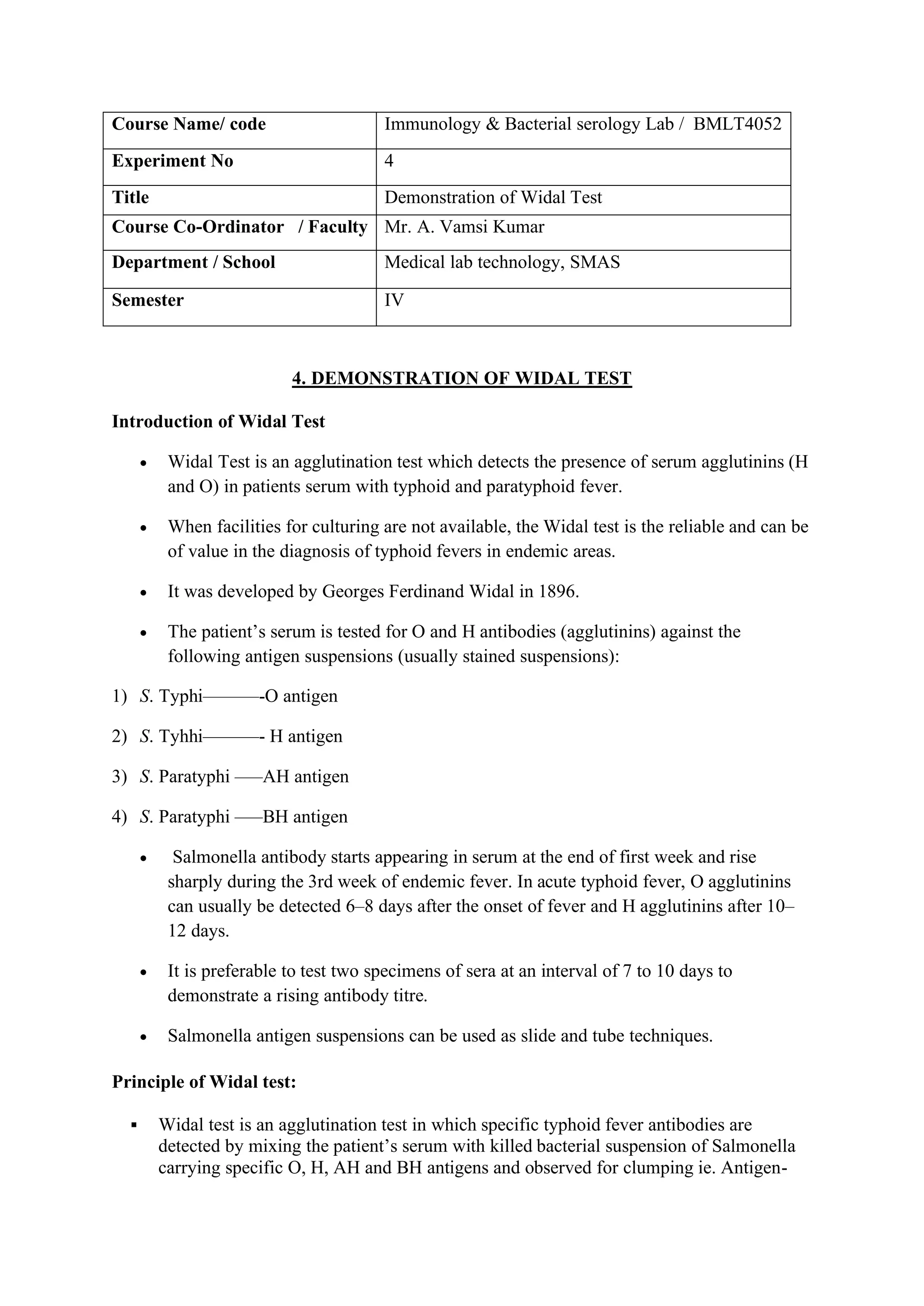 Immunology & Bacterial serology Lab manual | PDF