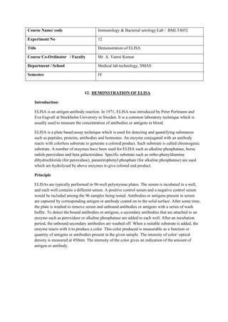 Immunology & Bacterial serology Lab manual | PDF