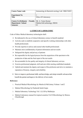 Immunology & Bacterial serology Lab manual | PDF