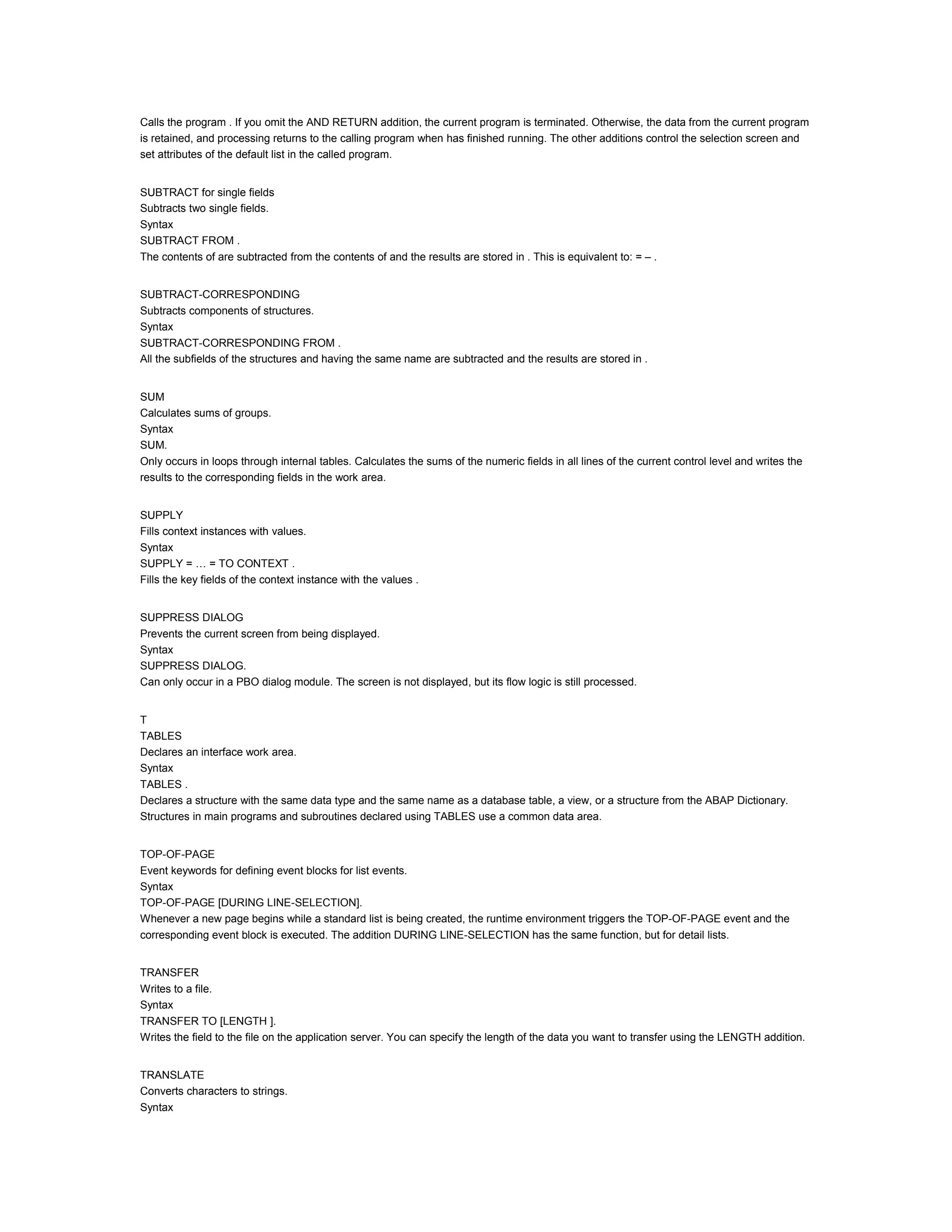 Complete List Of All Sap Abap Keywords Pdf