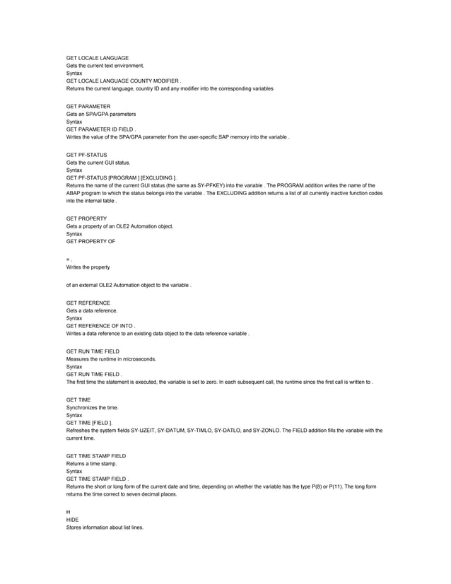 Complete list of all sap abap keywords | DOC | Programming Languages | Computing