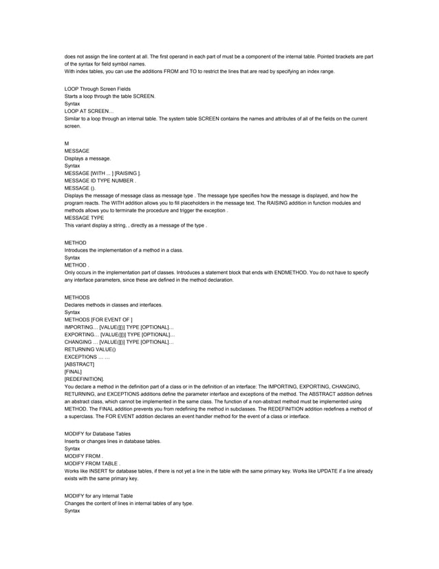 Complete list of all sap abap keywords | DOC | Programming Languages | Computing