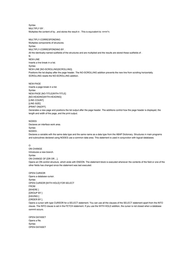 Complete list of all sap abap keywords | DOC | Programming Languages | Computing