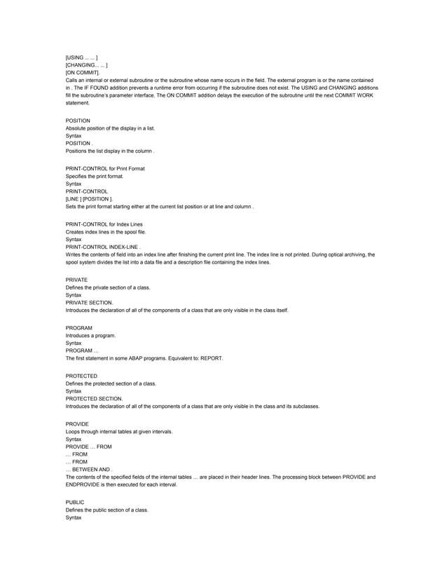 Complete list of all sap abap keywords | DOC | Programming Languages | Computing