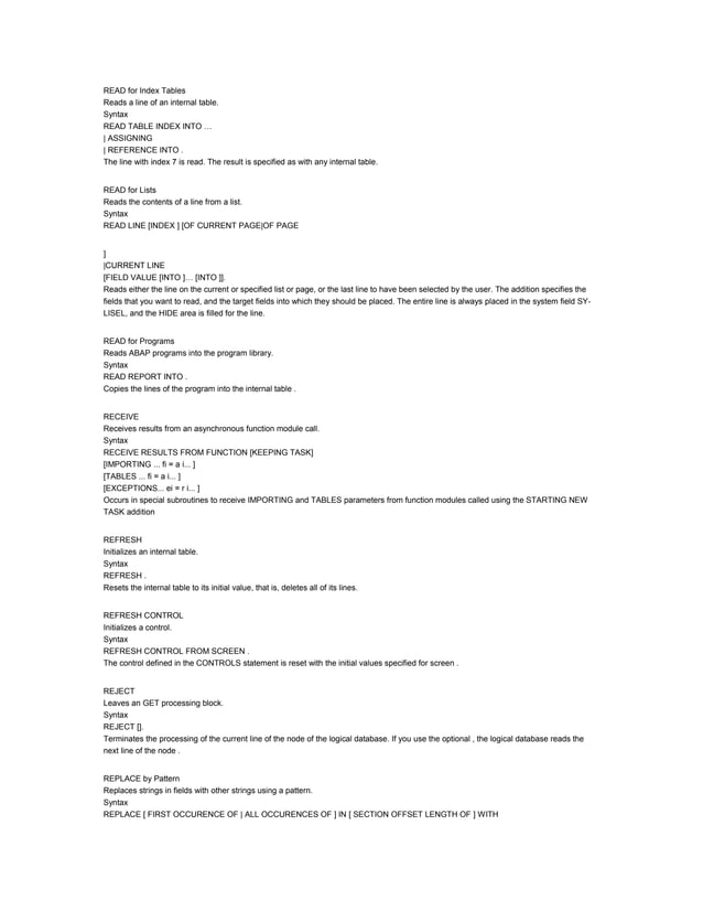 Complete list of all sap abap keywords | DOC | Programming Languages | Computing