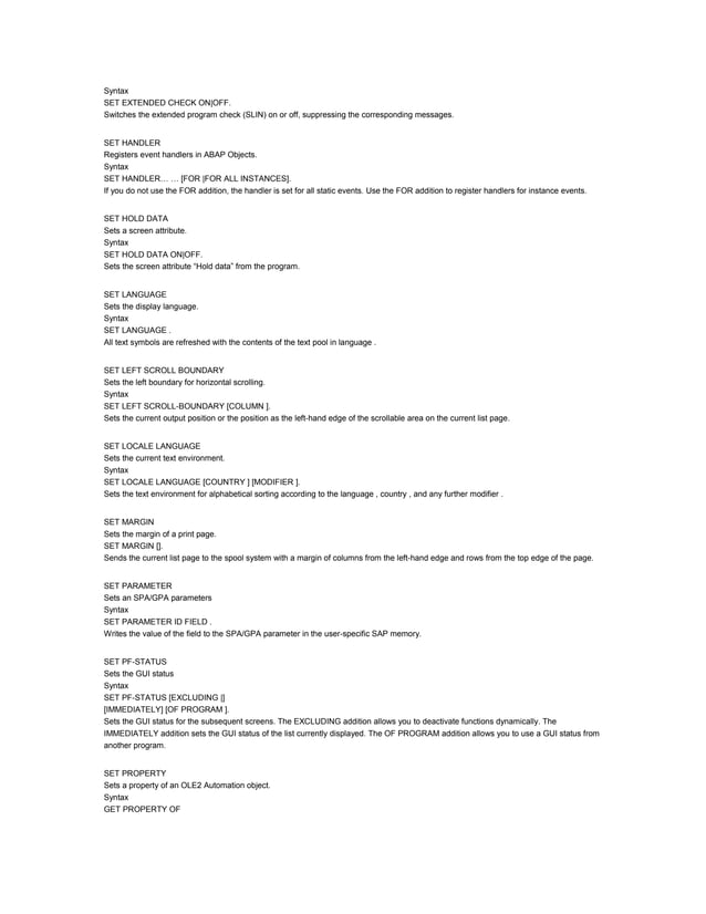 Complete list of all sap abap keywords | DOC | Programming Languages | Computing