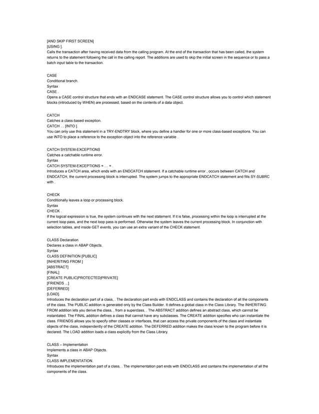 Complete list of all sap abap keywords | DOC | Programming Languages | Computing