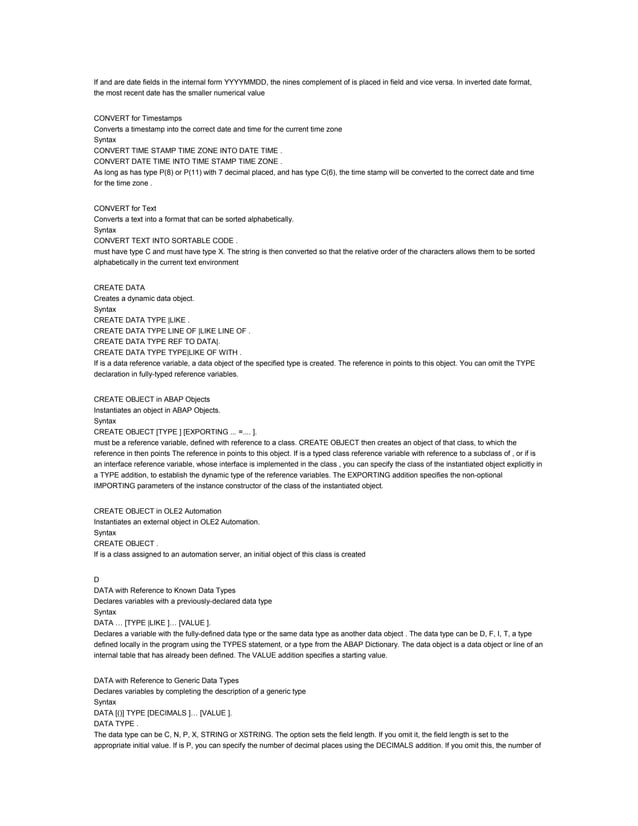 Complete list of all sap abap keywords | DOC | Programming Languages | Computing