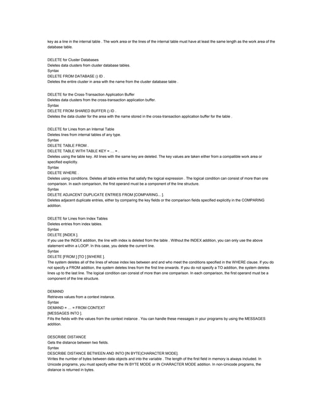 Complete list of all sap abap keywords | DOC | Programming Languages | Computing