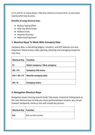 Complete List of Tally Shortcut Keys and Their Functions - Gseven.pdf